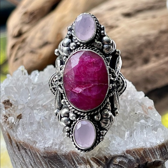 Jewelry | Natural Kashmir Red Ruby And Chalcedony Gemstone Ring Sz 7 ...